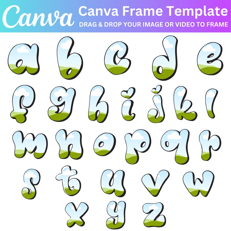 Canva Alphabets Template, Canva Alphabet Font, Canva Frame Template ...