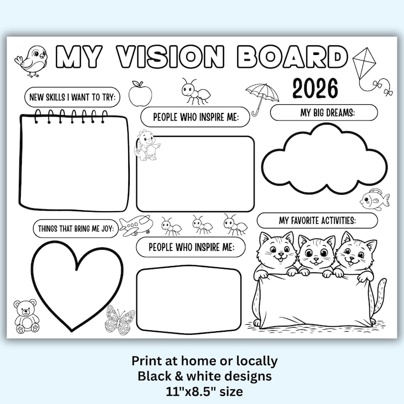 Kids Vision Board Canva Template, Printable Vision Board, Growth ...