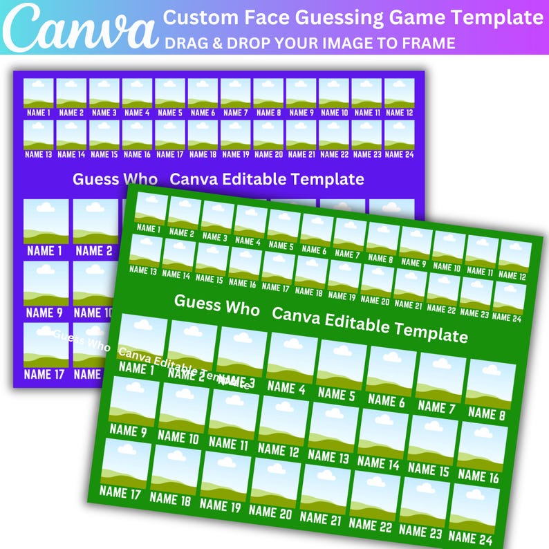 Custom Face Guessing Game Canva Editable Template, Guess Who 2.0 Game ...