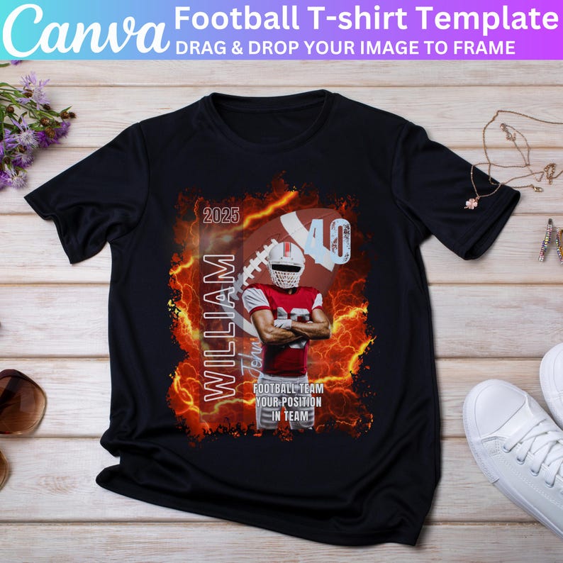 30 Football T Shirt Canva Editable Template, Custom Football T Shirt ...