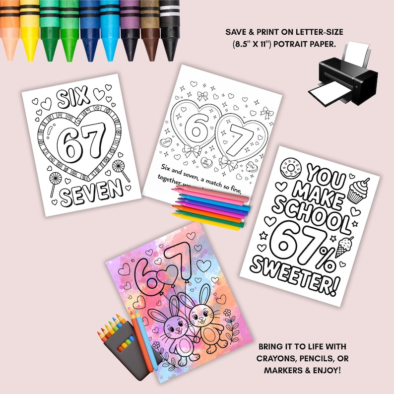 6 7 Valentines Coloring Pages Bundle, Six Seven Viral Meme 6 7 Coloring ...