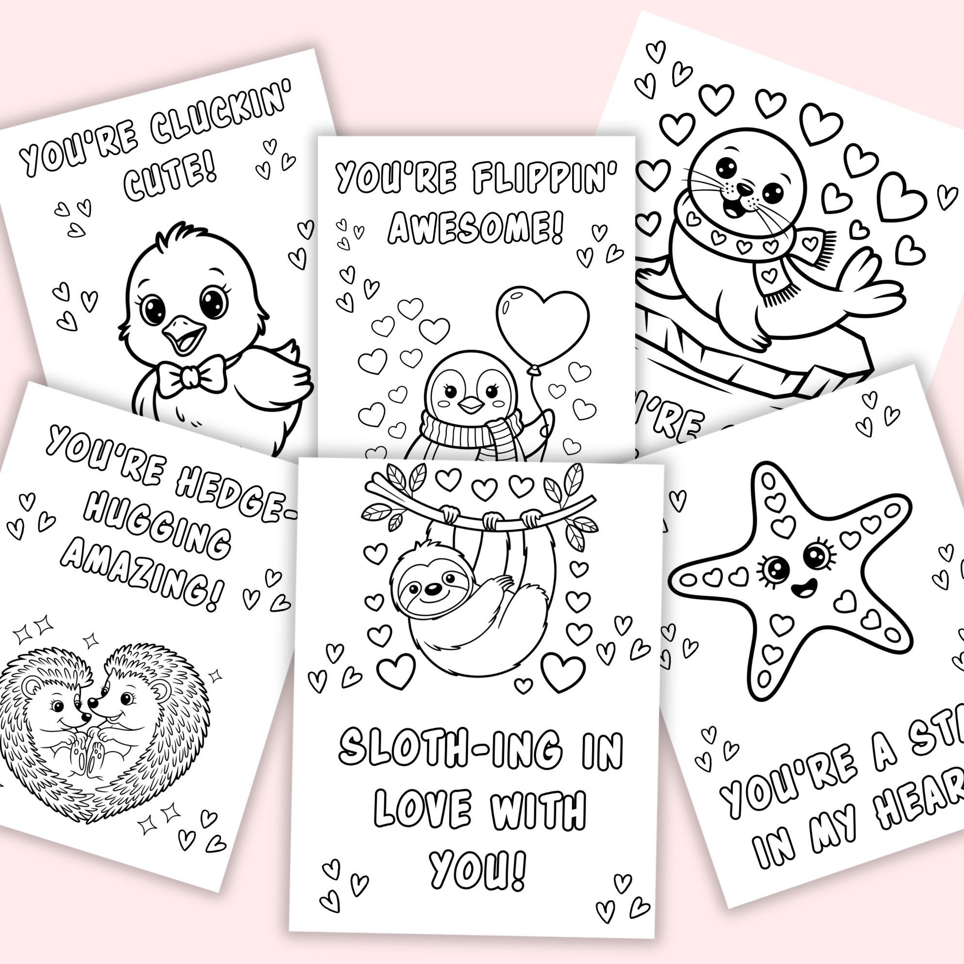 30 Valentines Coloring Pages Bundle, Valentines Day Cards, Valentine's ...