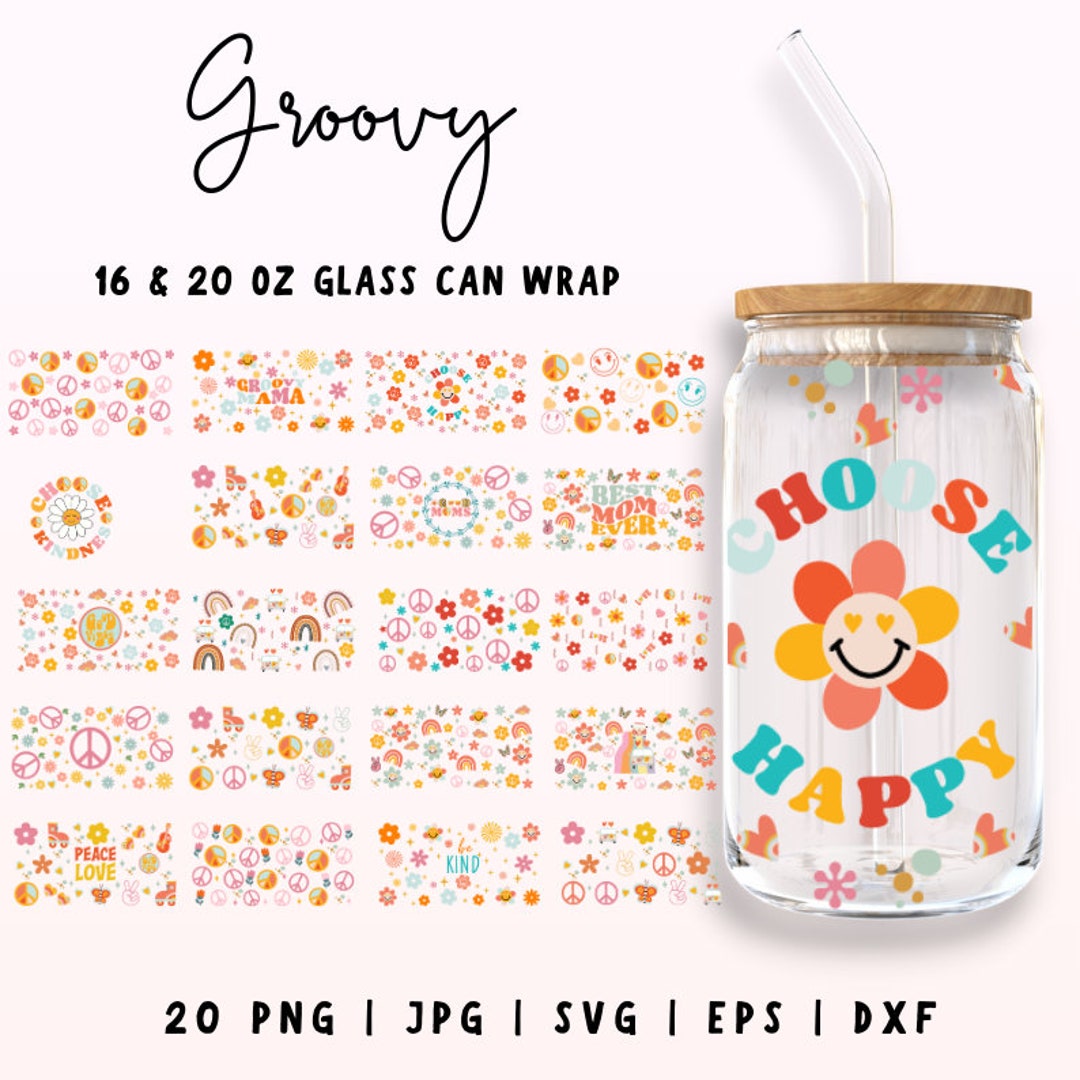 Groovy Libbey Can Wrap, 160z & 20oz Groovy Can, Retro Groovy Glass ...