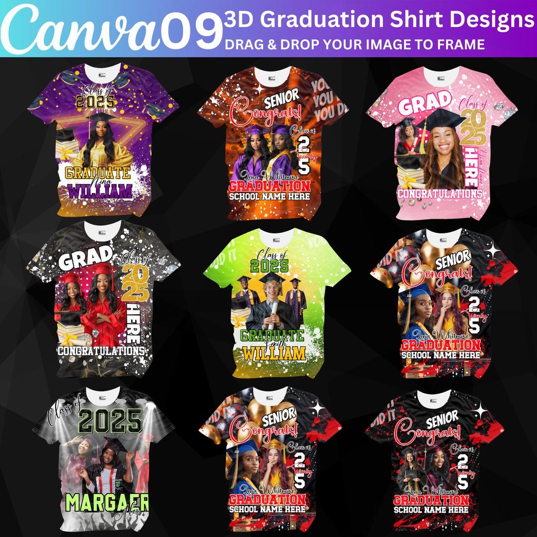 08 Graduation 3D Tee Shirt Designs Bundle, Grad 2026 Canva Editable T ...
