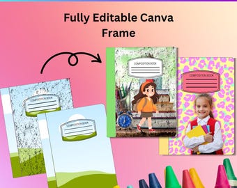 Composition Notebook Cover Canva Frame Template, Editable Composition ...