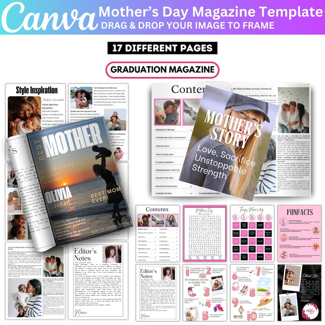 Mother's Day Magazine Canva Editable Template, Personalized Mom Gift ...