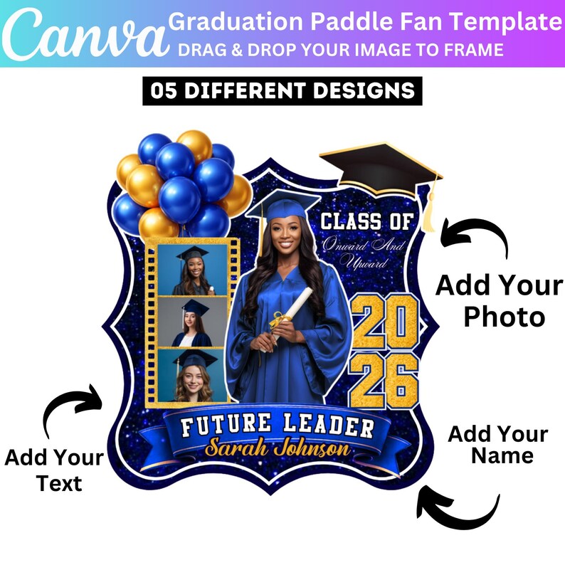 Graduation Fan Canva Editable Template, Custom Graduation Paddle Fan ...