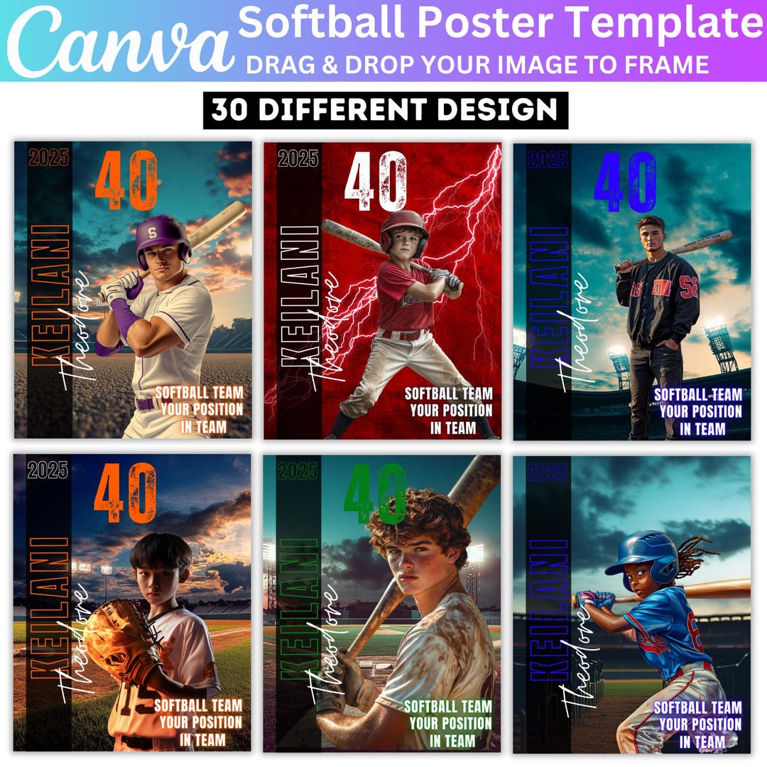 Softball Poster Photo Collage Canva Editable Template, Softball Photo ...