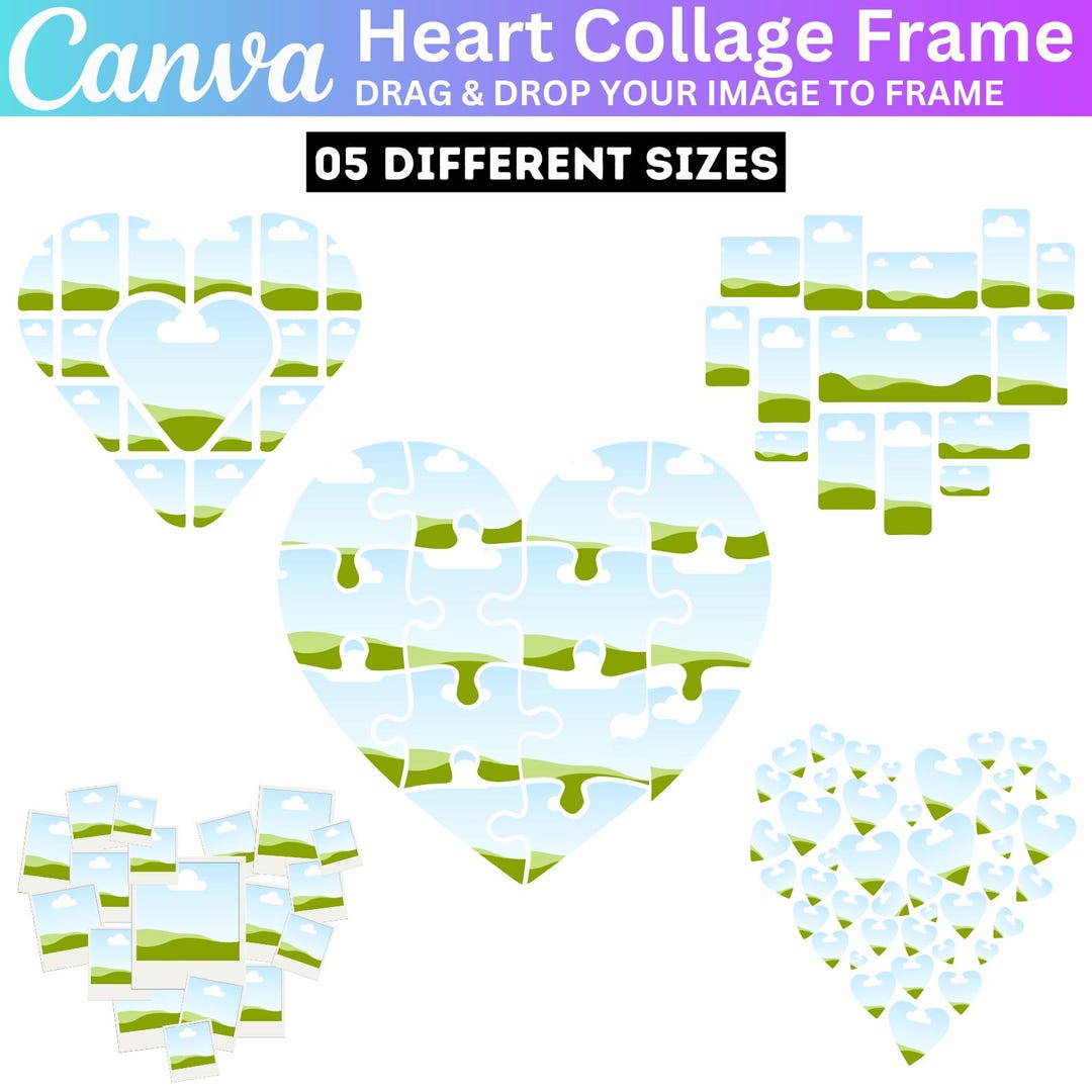 Canva Heart Photo Collage Editable Template, Valentine's Day Heart ...
