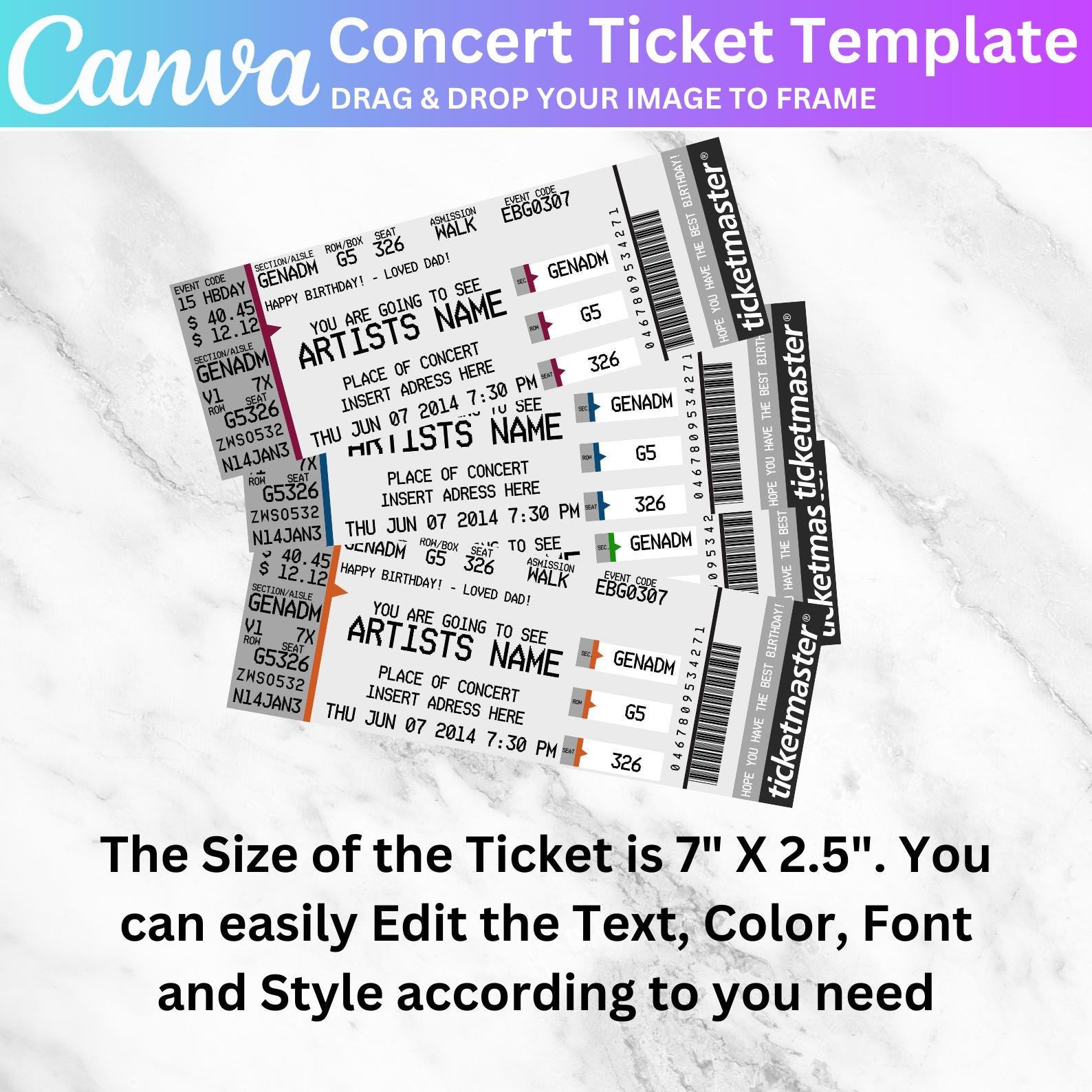Concert Ticket Canva Editable Template, Ticketmaster Design, Surprise ...