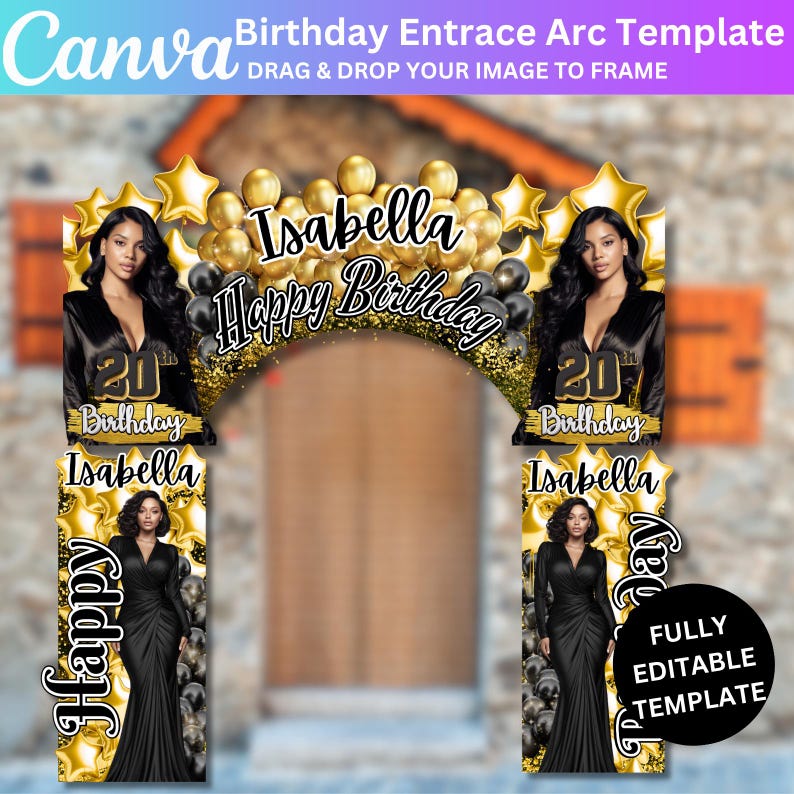 Birthday Entrance Arch Bundle, Canva Editable Entrance Arch Designs ...