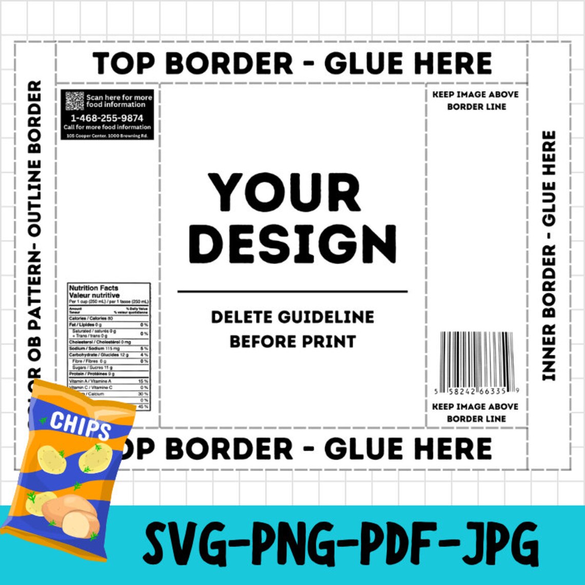 Chip Bag Wrapper Canva Template, Chip Bag Label, Party Chip Bag, Chip ...