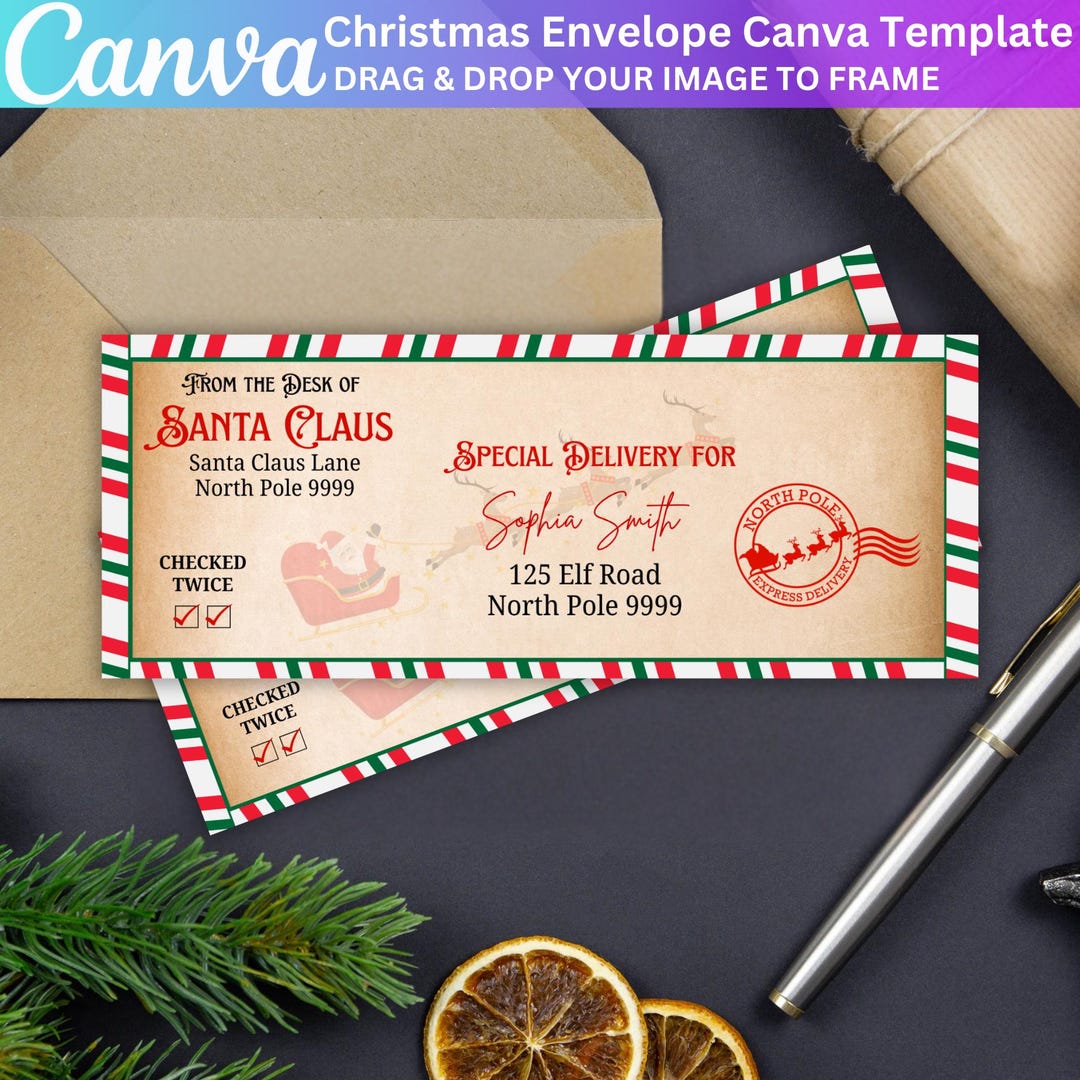 Printable Letter to Santa Envelope, Canva Editable Letter to Santa ...