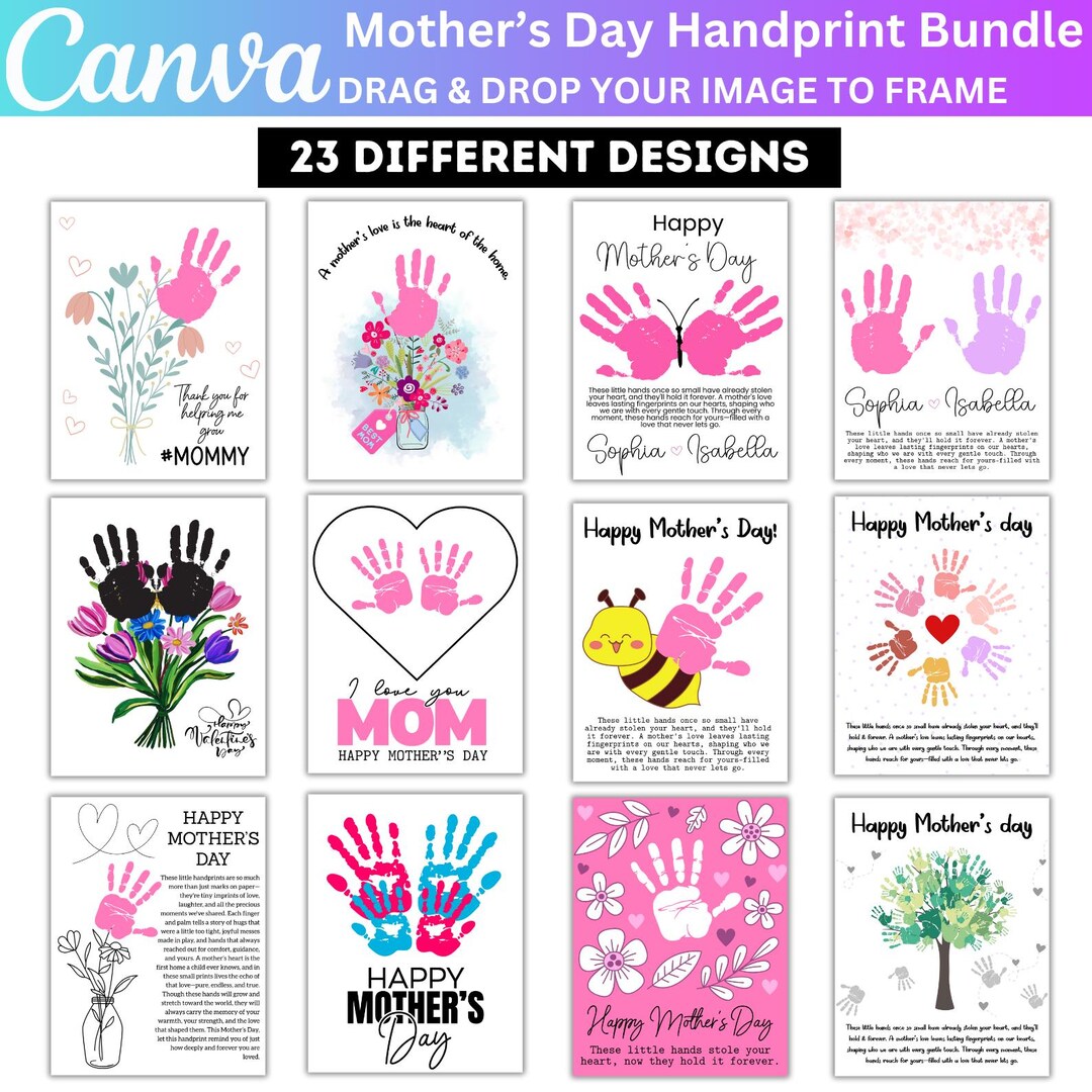 Mother's Day Handprint Canva Bundle, Mother’s Day Canva Template ...