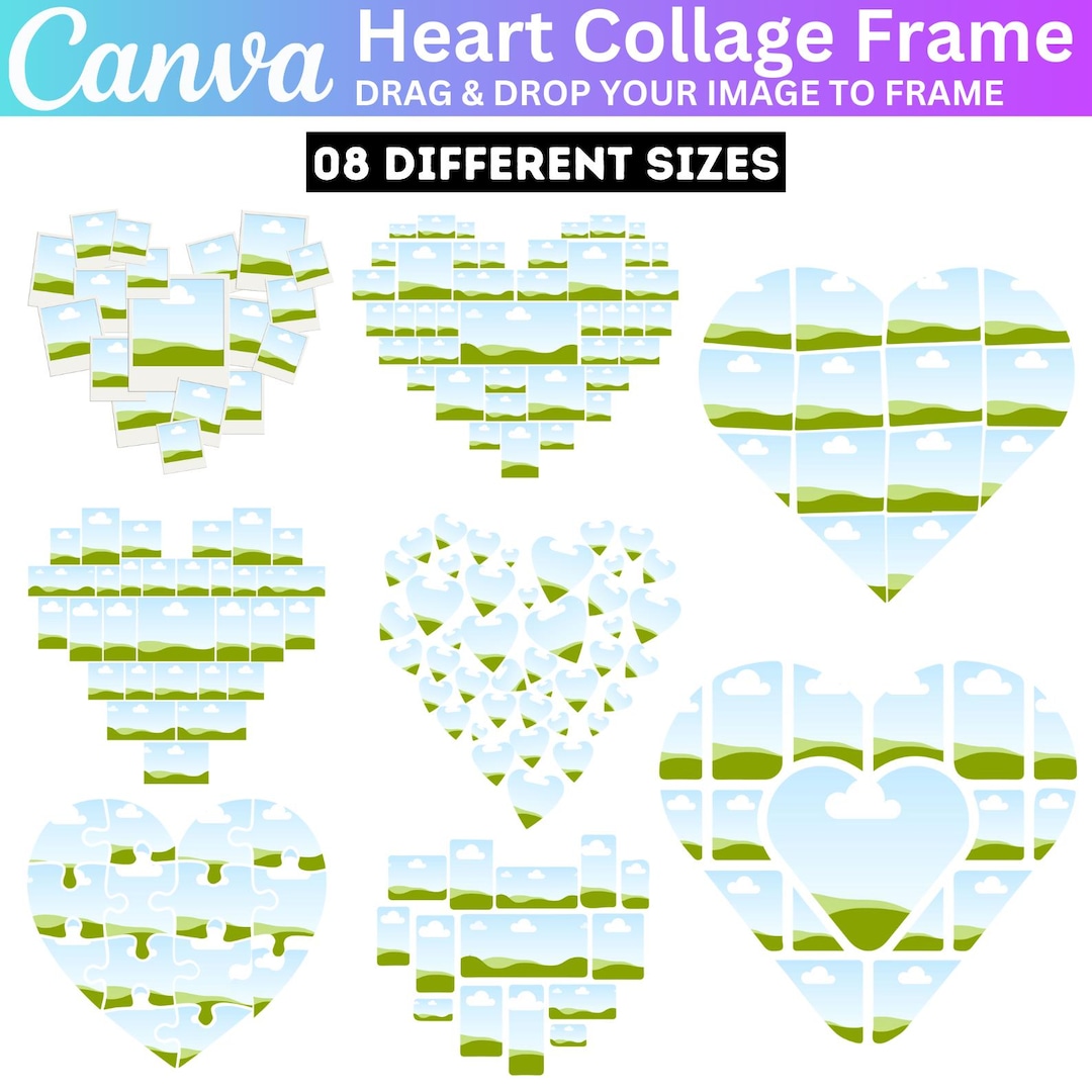 Canva Heart Photo Collage Editable Template, Valentine's Day Heart ...