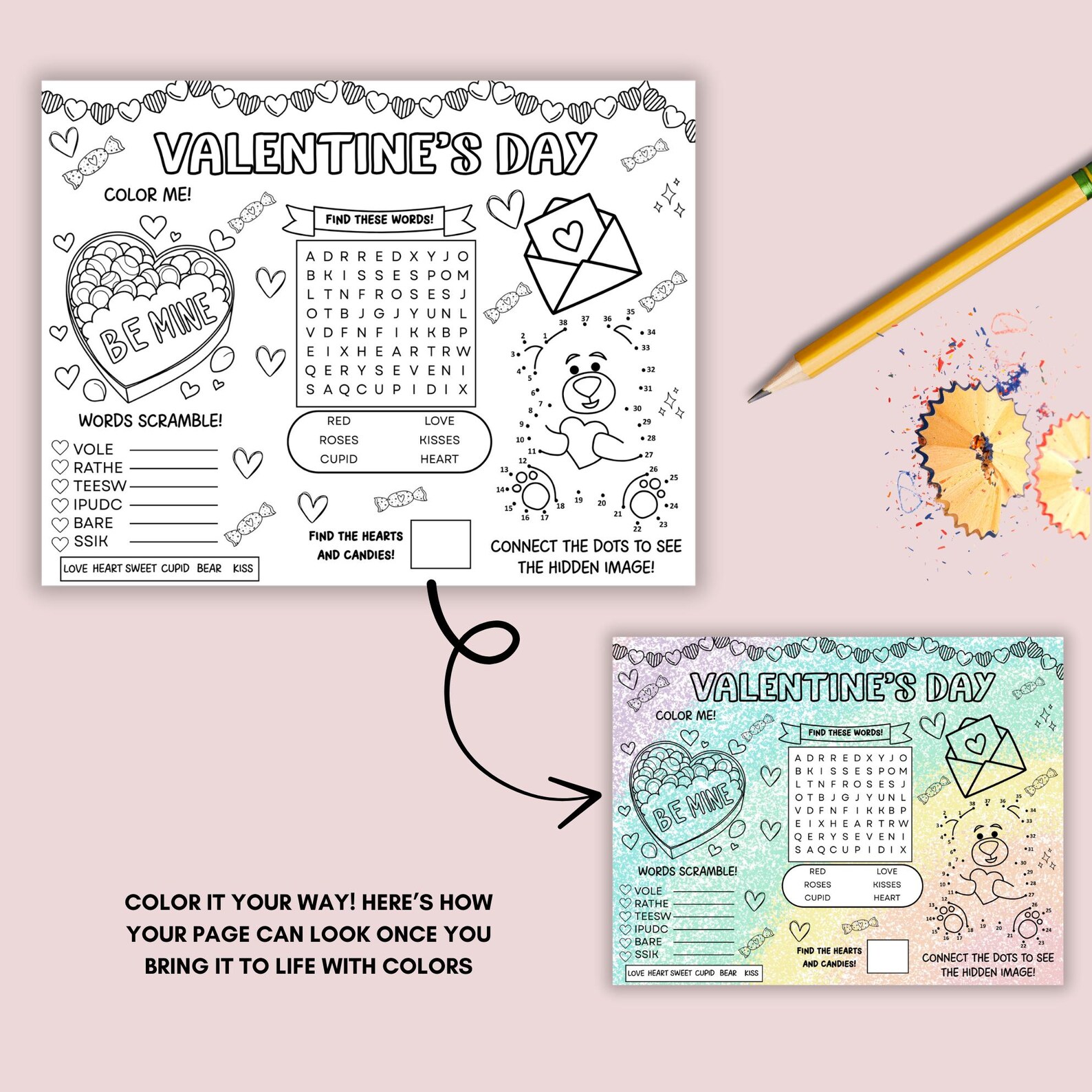 Valentine's Day Placemat Sheet, Kids Valentines Coloring Page, Kids ...