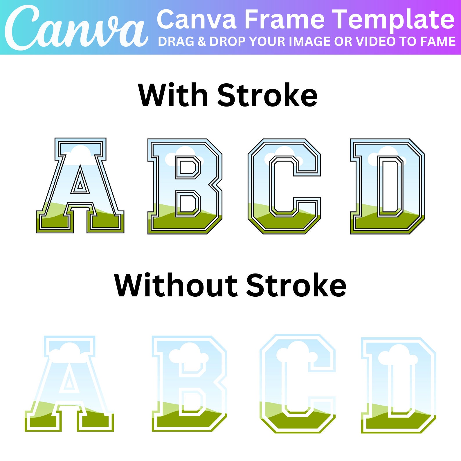 Canva Alphabets Template, Canva Alphabet Font, Canva Frame Template ...