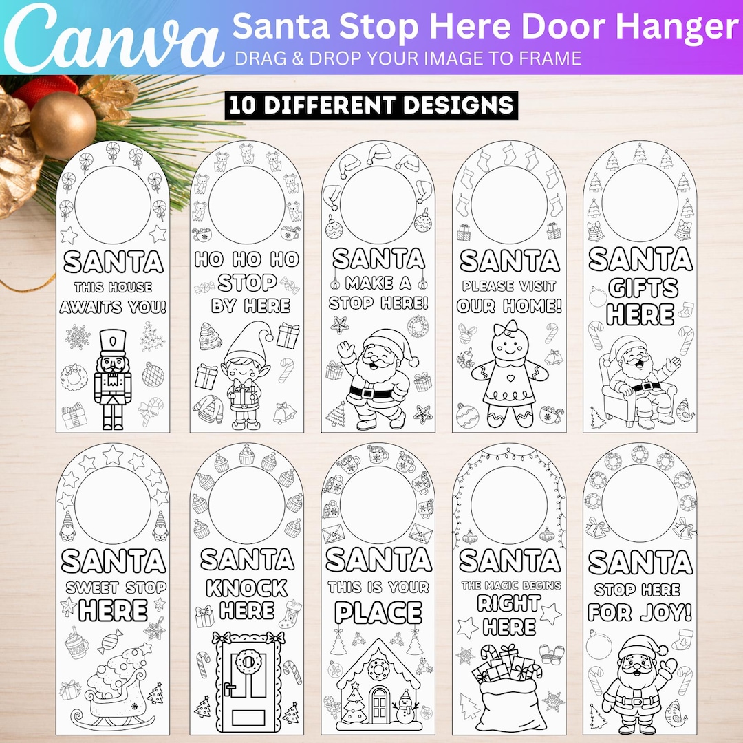 Santa Stop Here Door Hanger Printable, Christmas Door Sign ...