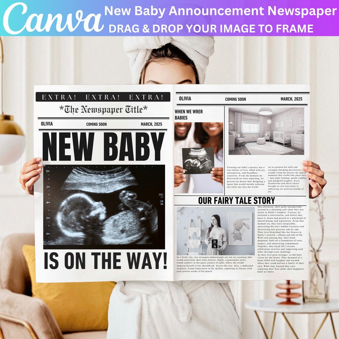 Baby Announcement Newspaper Canva Template, New Baby Arrival Sign ...