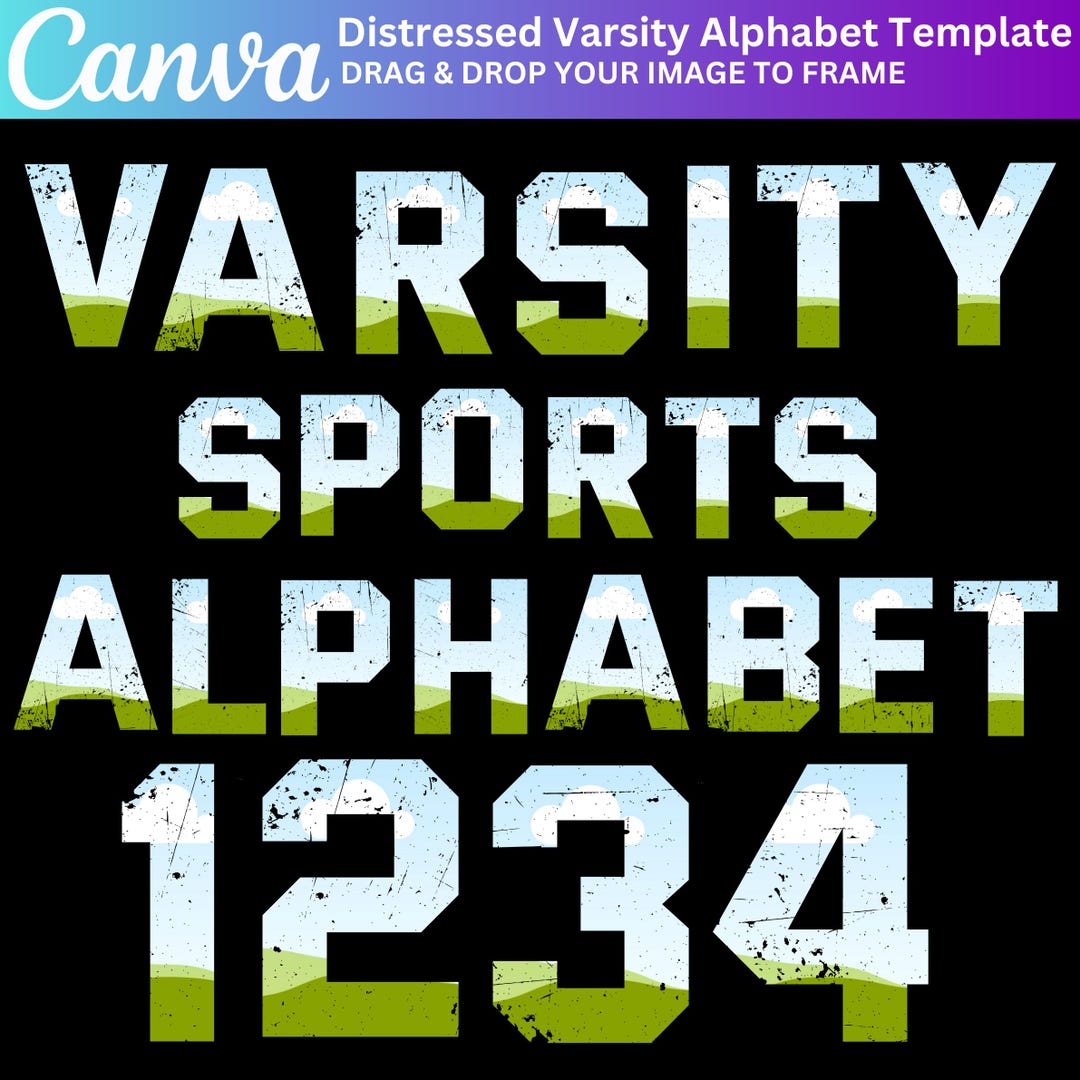 Distressed Varsity Alphabet Set, Football Grunge Letters, Canva Drag ...