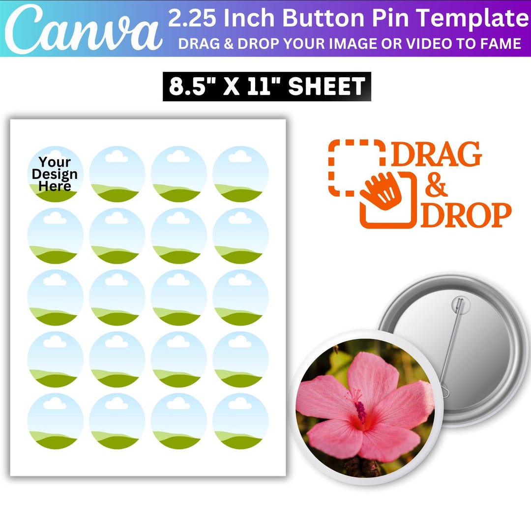 2.25 Inch Button Pin Canva Editable Template, Pin Button Template ...