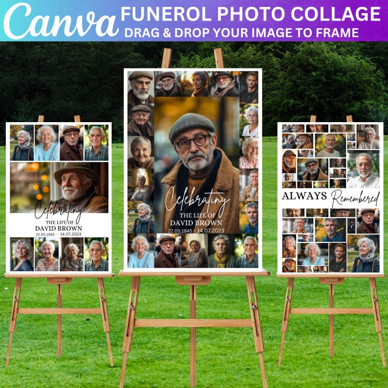 Funeral Photo Collage Sign Set Canva Editable Template, in Loving ...