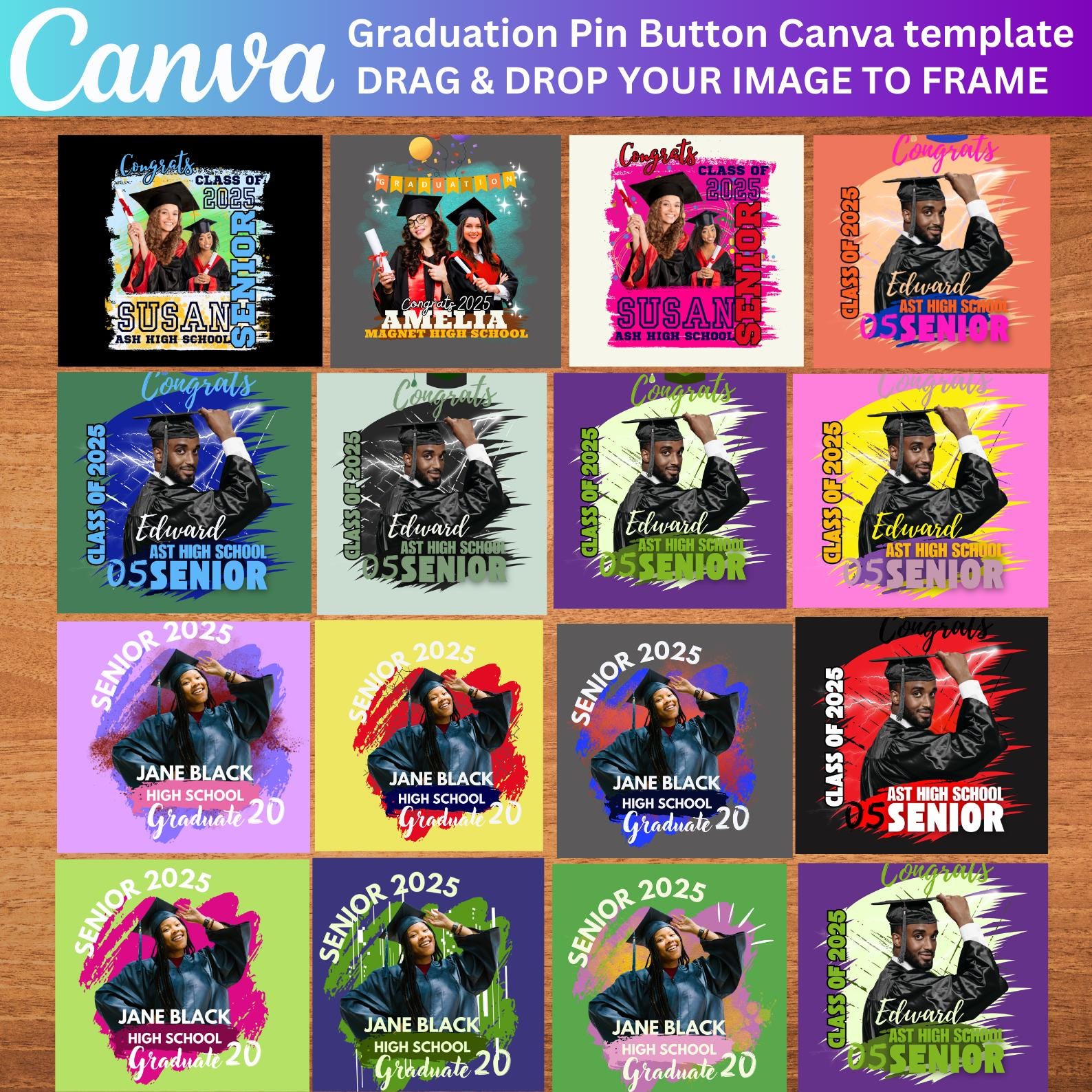 Graduation Pin Button Canva Editable Template, Congrats 2025 Button ...