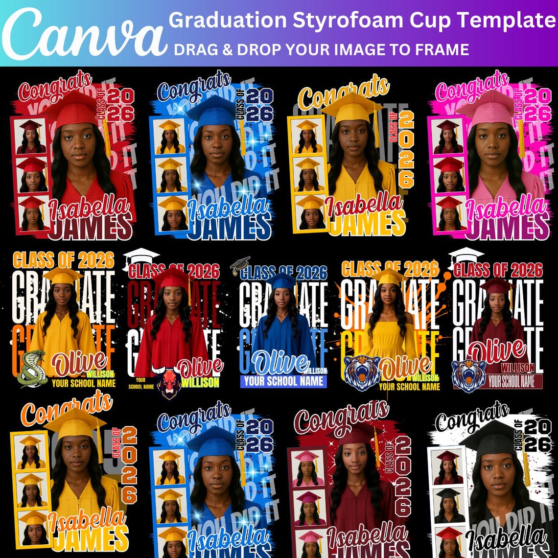 19 Graduation Styrofoam Cup Canva Editable Template, Graduation Cup ...