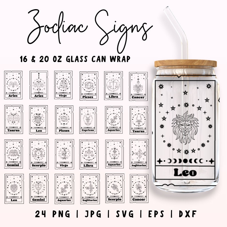 Zodiac Signs Can Wrap SVG Bundle, Astrology Libbey Can Svg, 16oz & 20oz ...