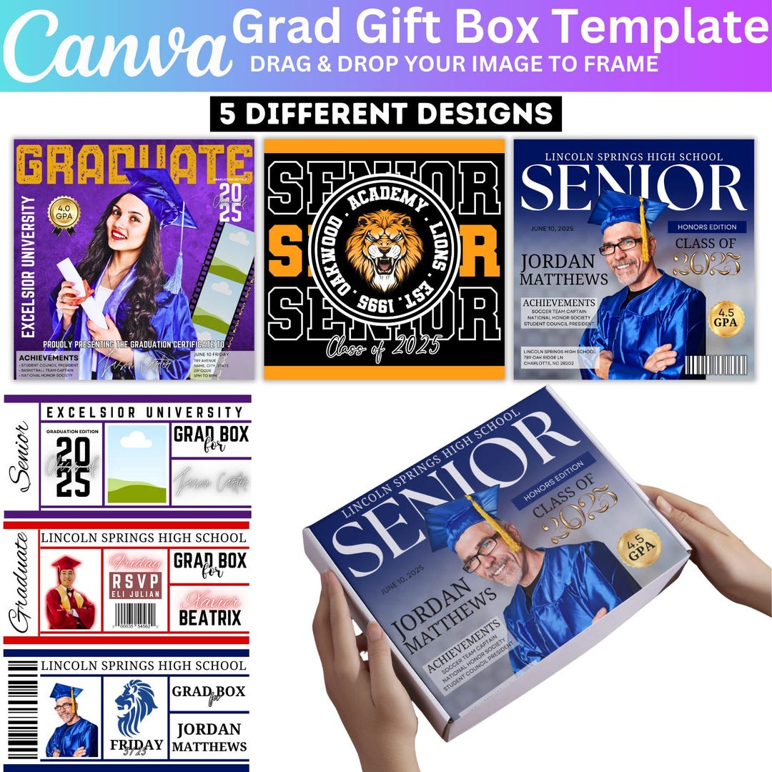 05 Grad Box Canva Editable Template, Grad Gift Box, Class of 2025 ...
