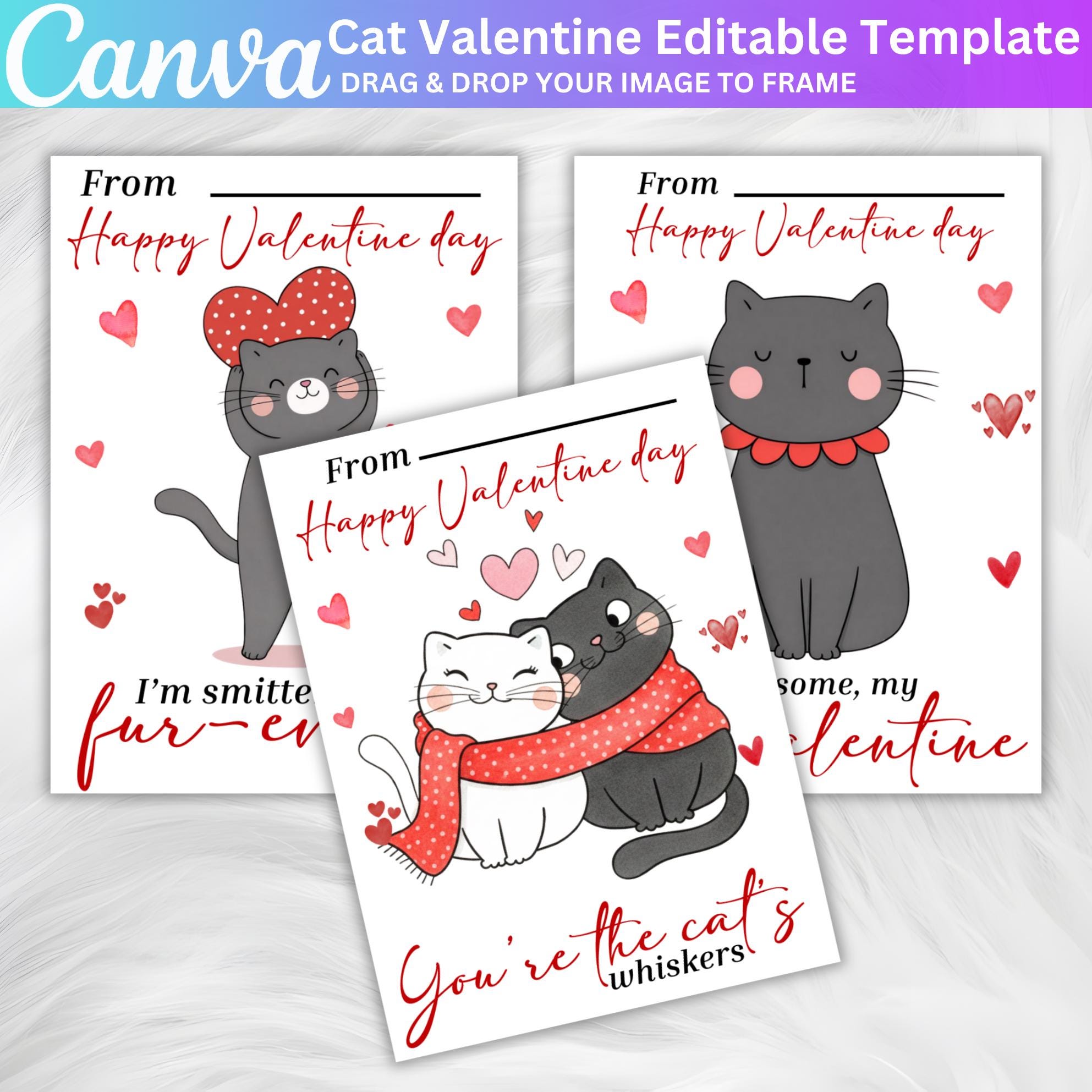 Printable Kitten Valentine's Day Cards, Canva Editable Cat Valentine ...