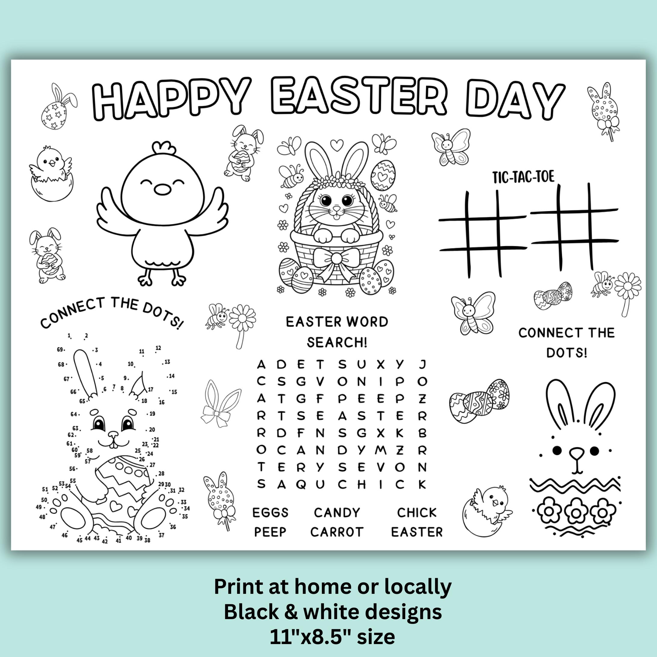 Easter Activity Placemat Printable for Kids, Easter Coloring, Maze ...