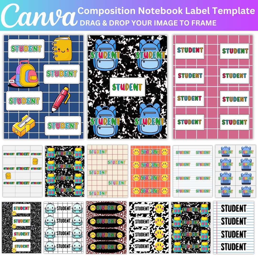 Student Name Labels and Composition Notebook Classroom Decor Template ...