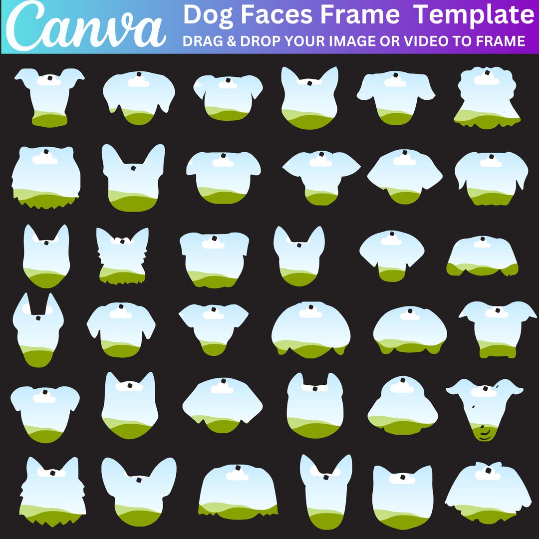 Dog Faces Canva Template Bundle, Design Your Own Dog Face, Editable ...