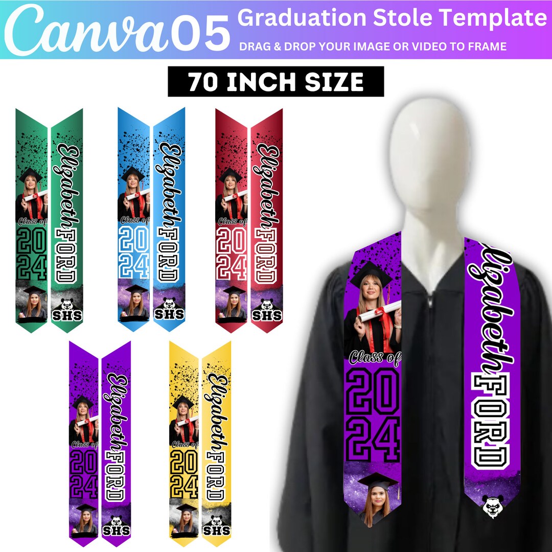 05 Graduation Stole Canva Editable Template, Graduation Sash ...