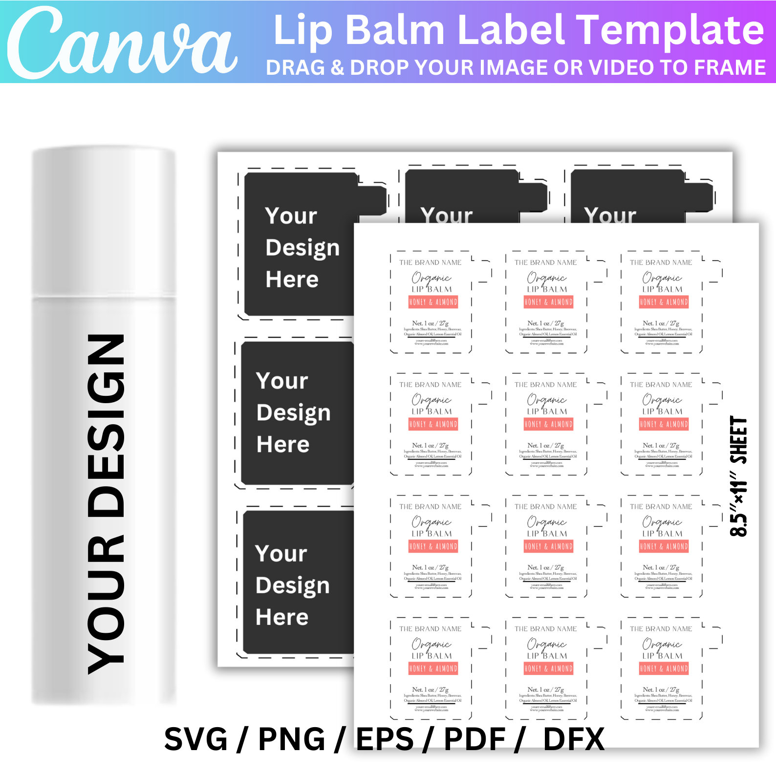 Lip Balm Label Template, Lip Balm Wrap Packaging, Sublimation Template ...