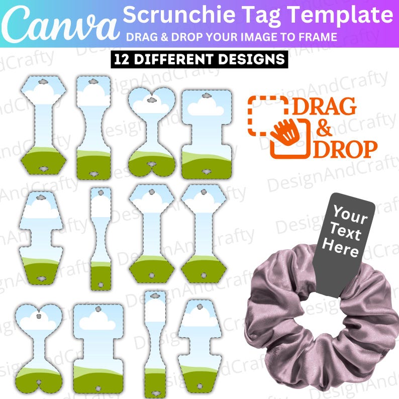 Scrunchie Tag Canva Template Bundle, Canvaeditable Scrunchie Label ...