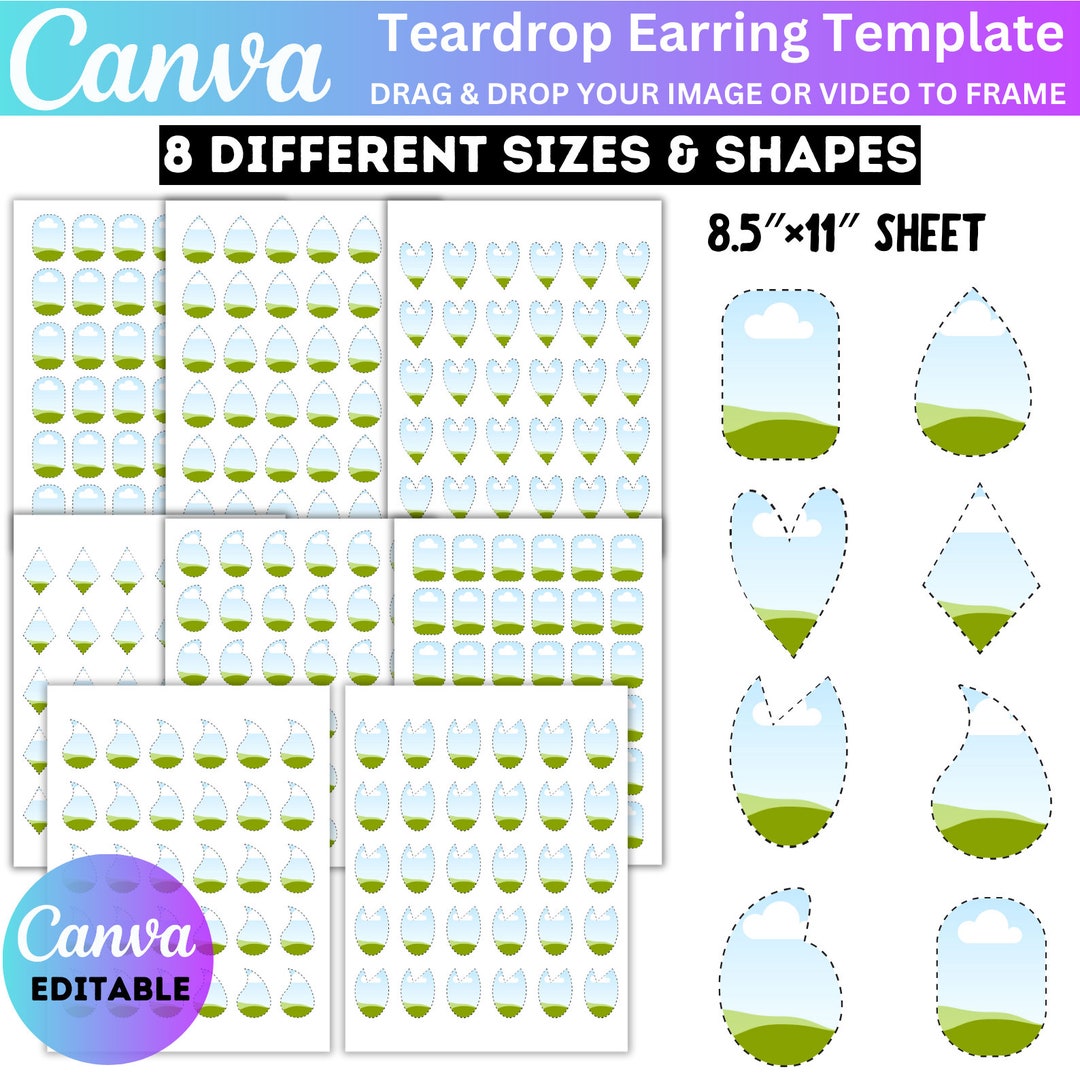 Teardrop Earring Canva Template, Earring Canva Editable File, 8 Sizes ...