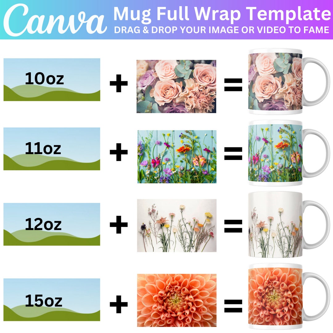 Full Wrap Mug Templates, 10oz, 11oz, 12oz, 15oz Canva Mug Templates ...