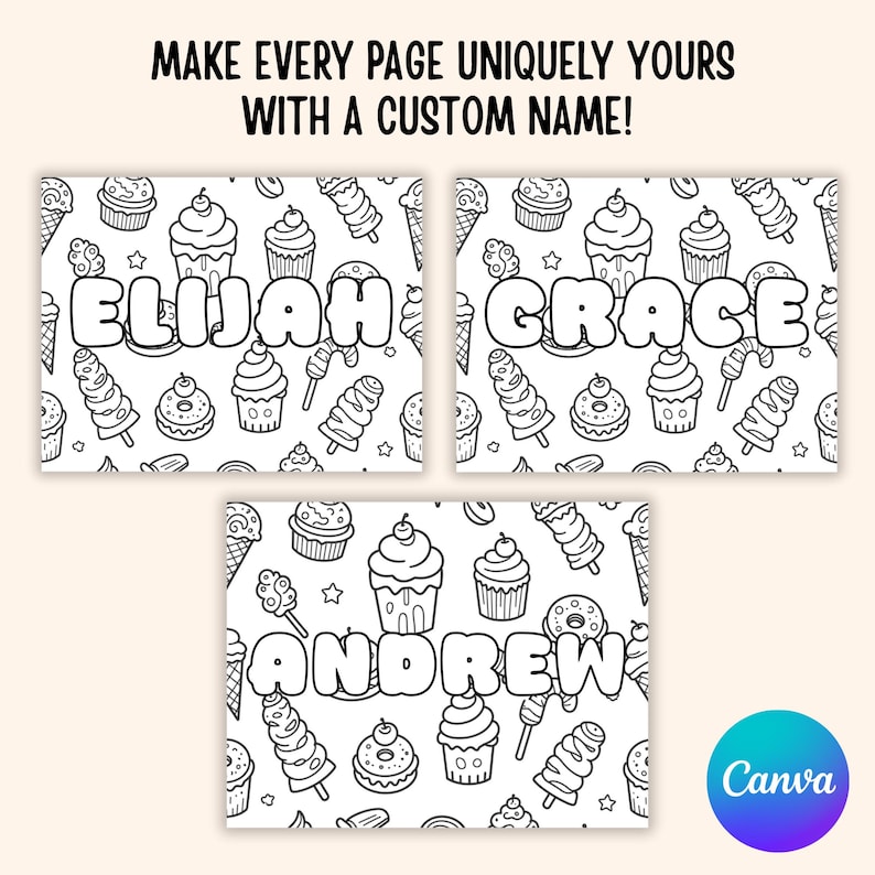 30 Custom Name Coloring Pages, Kids Activity Coloring Pages, 8.5x11 ...