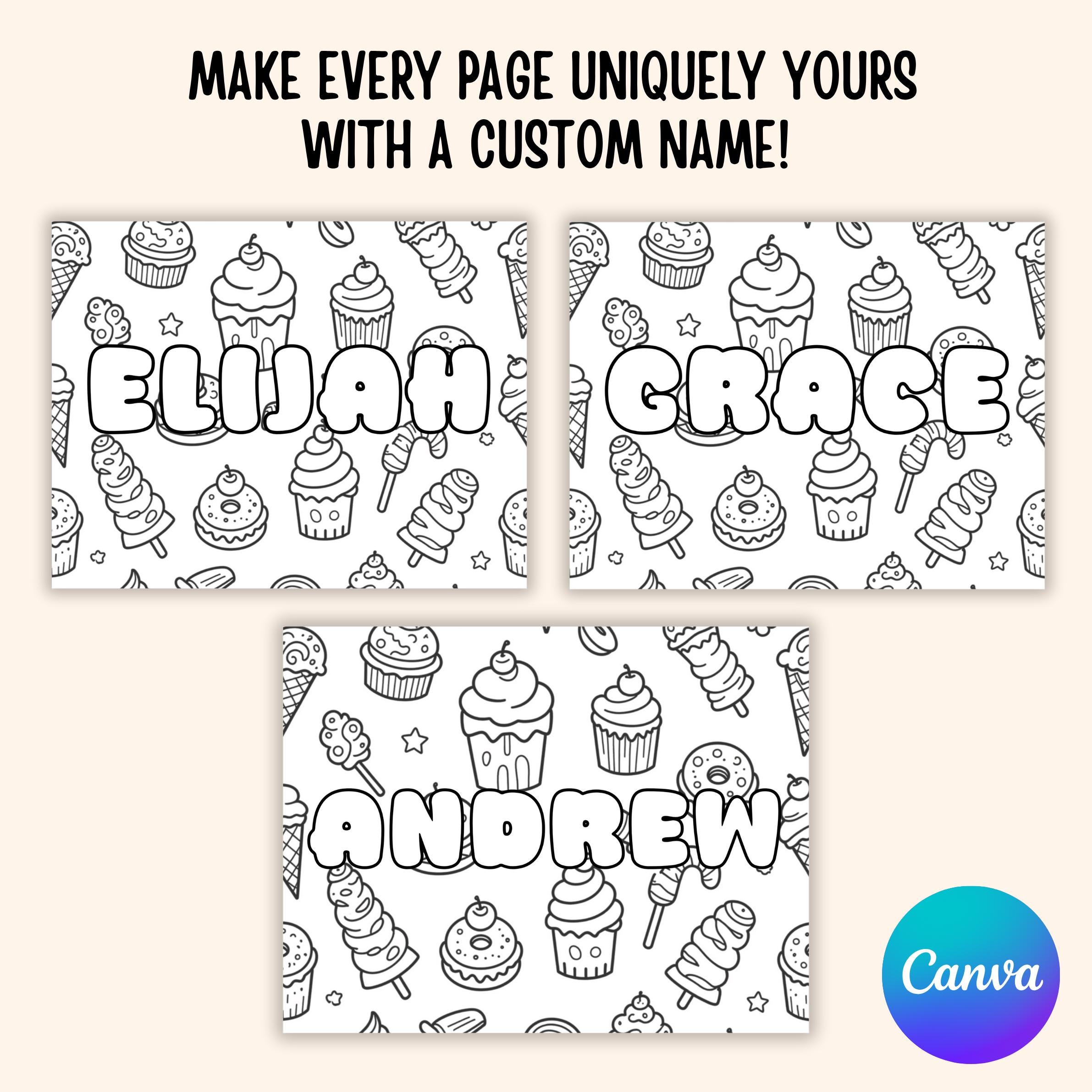 30 Custom Name Coloring Pages, Kids Activity Coloring Pages, 8.5x11 ...