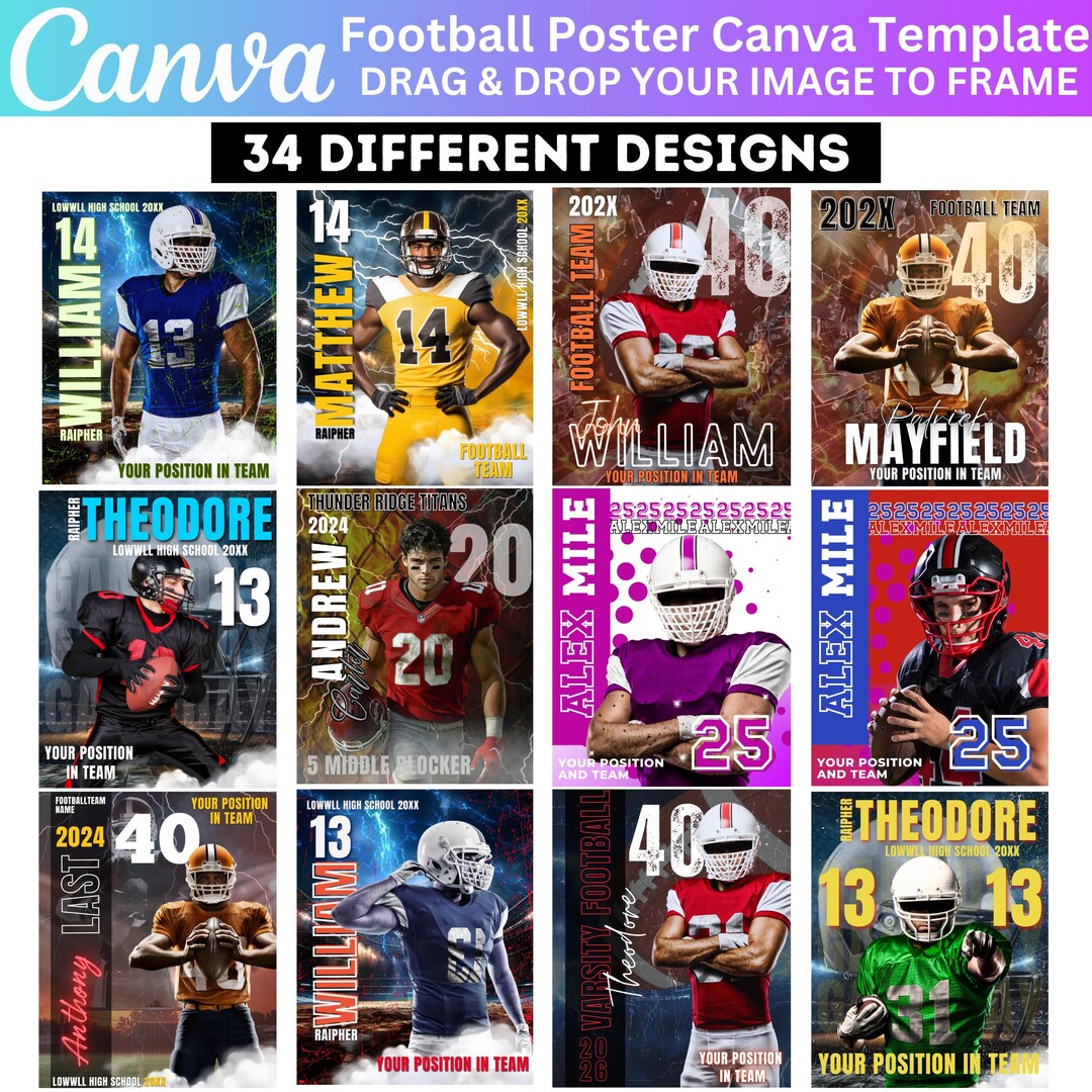 Football Poster Canva Editable Template, Sports Photography Templates ...
