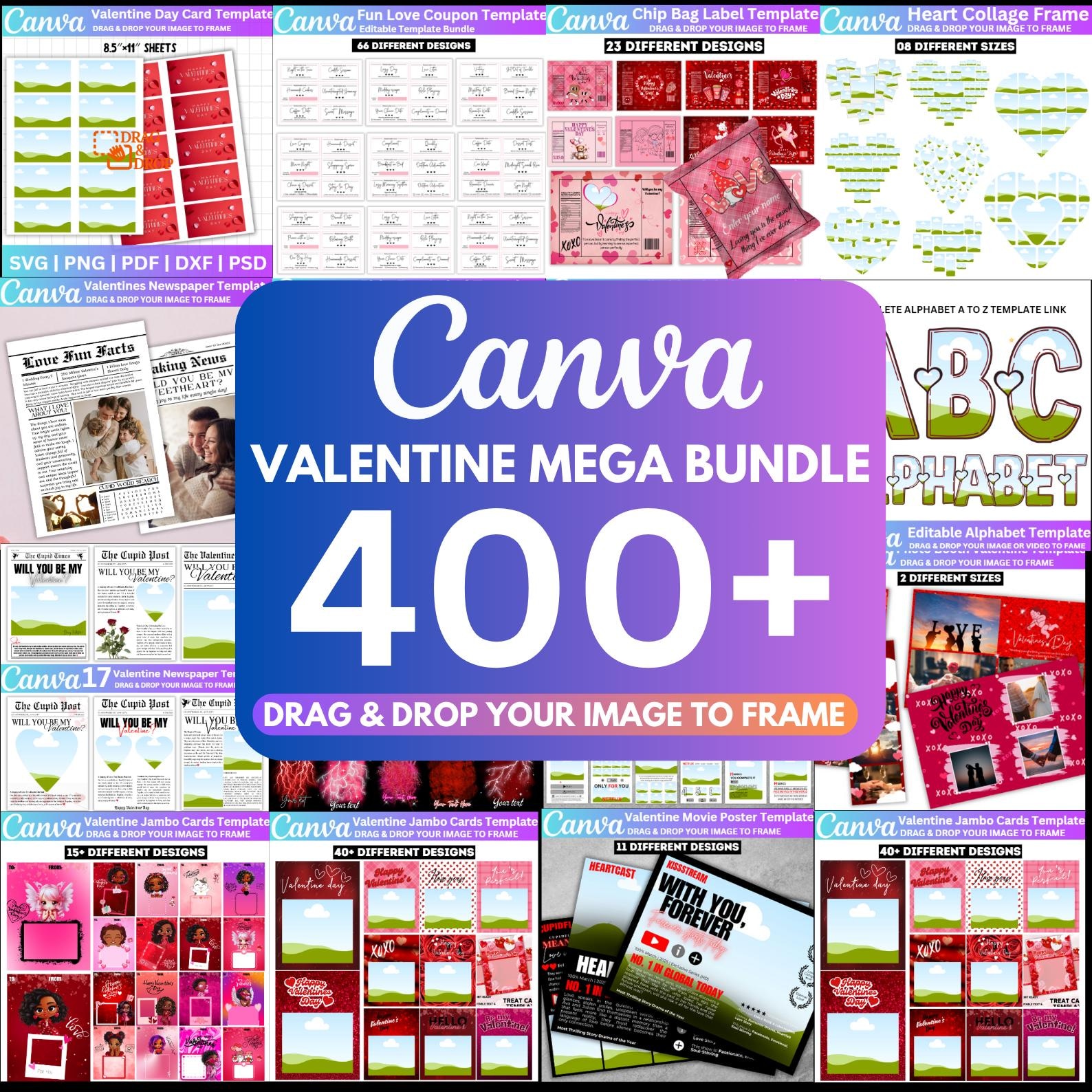 Valentine Mega Bundle Canva Editable Template, Valentine Bootleg Design ...