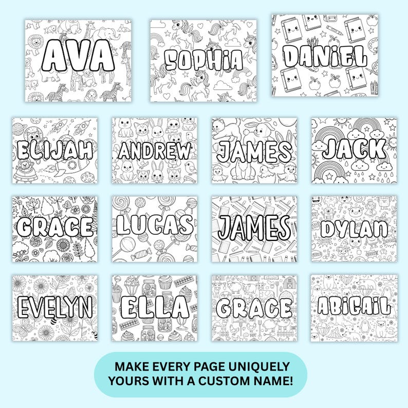 30 Custom Name Coloring Pages, Kids Activity Coloring Pages, 8.5x11 ...