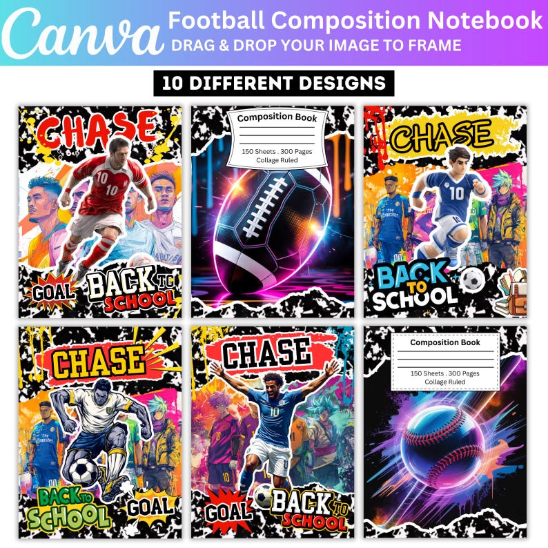 10 Football Composition Book Cover Canva Editable Designs, Composition ...