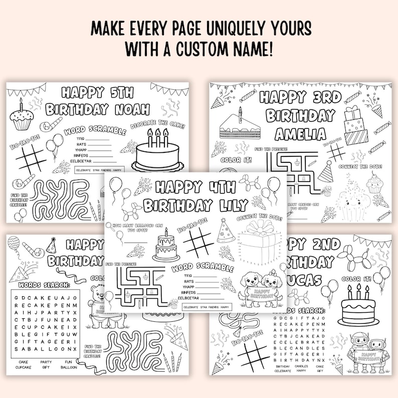 Birthday Coloring Placemat for Kids, Personalized Kids Activity ...