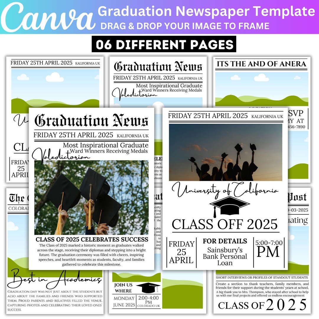 Graduation Newspaper Design Canva Editable Template Bundle, Senior ...