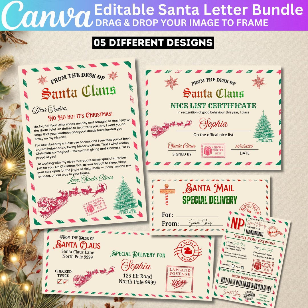 Editable Letter From Santa Template Bundle, Santa Letter Set Bundle ...