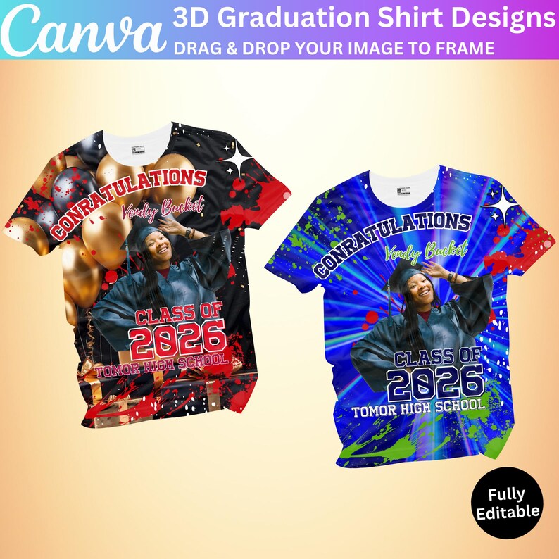 27 Graduation 3D Tee Shirt Designs Bundle, Grad 25 Canva Editable T ...
