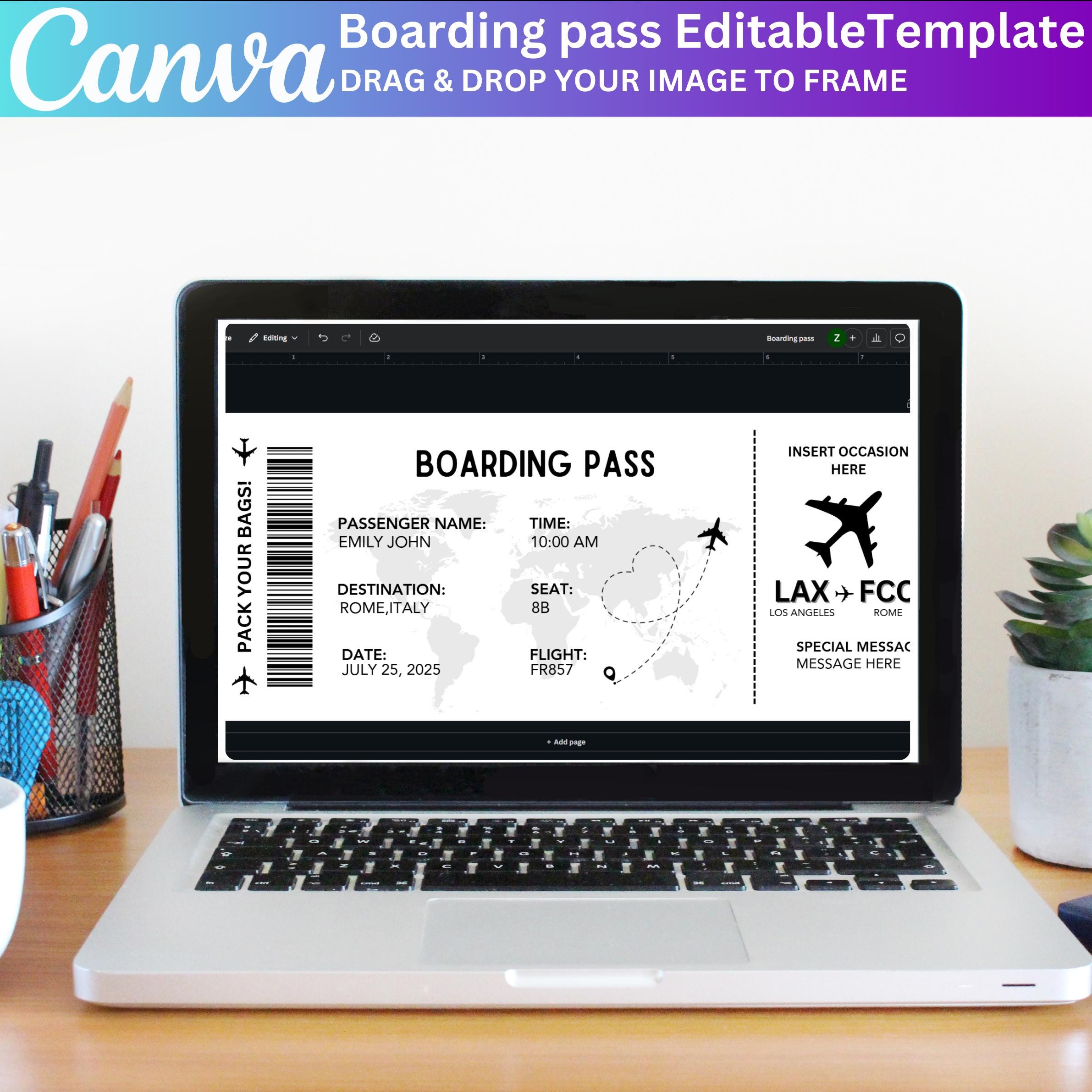 Editable Boarding Pass Template, Canva Editable Boarding Pass Surprise ...